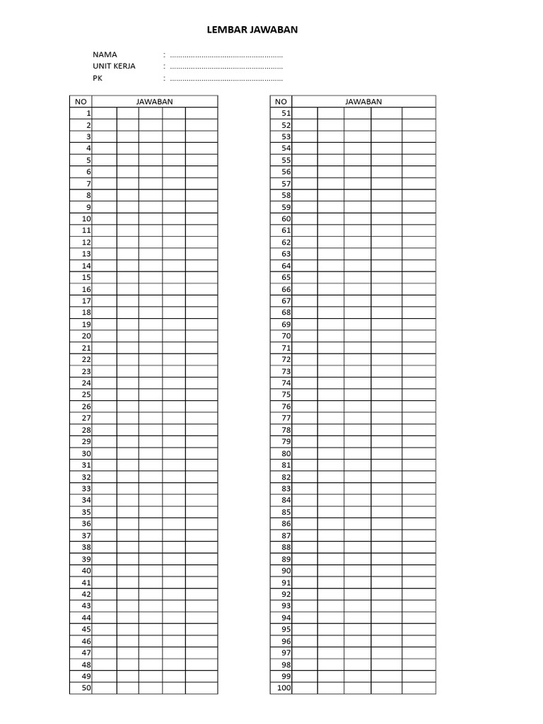 Lembar Jawaban 100 Soal PDF Free | PDF