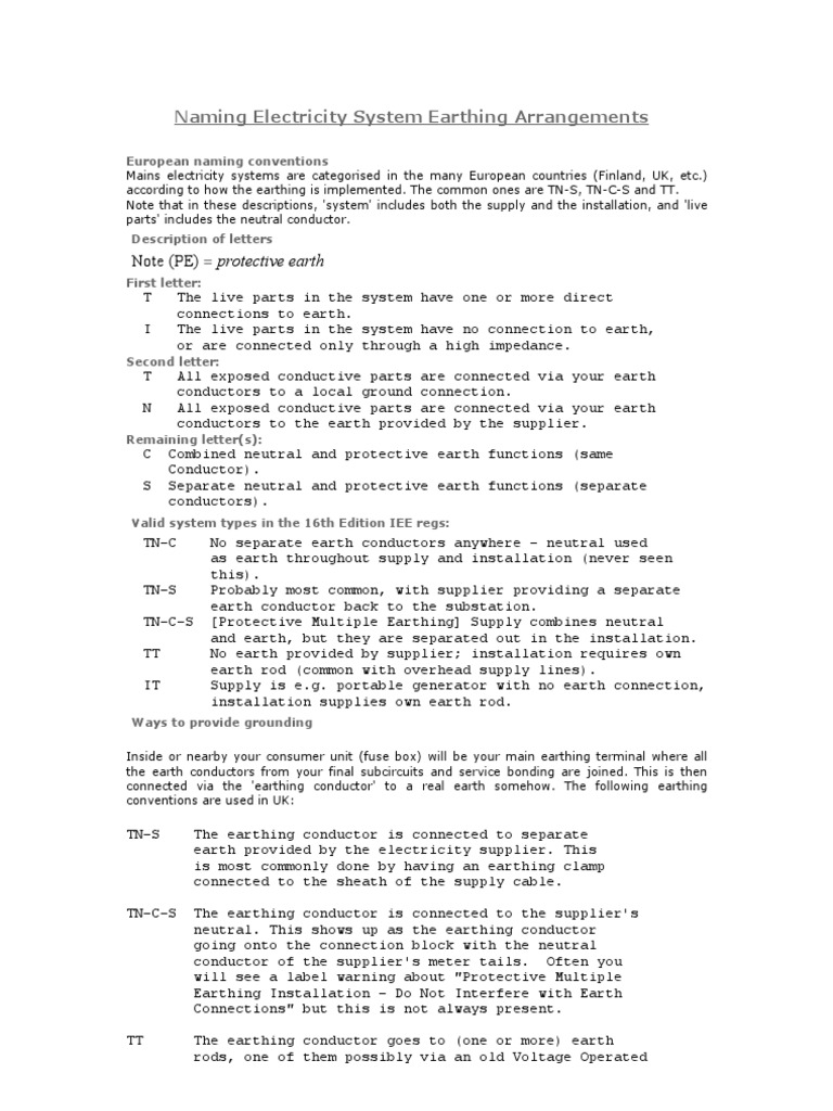 Naming Electricity System Earthing Arrangements | PDF | Electrical ...