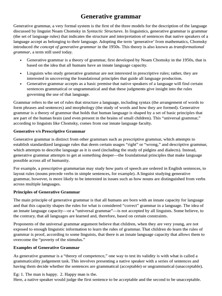 Generative grammar | PDF | Grammar | Syntax