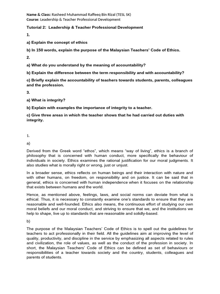 Tutorial 2 (Teaching Profesionalism) | PDF | Teachers | Integrity