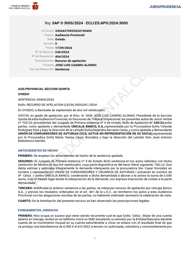 Sap - o - 3005 - 2024 Obligaciones | PDF | Autenticación | Sentencia (ley)