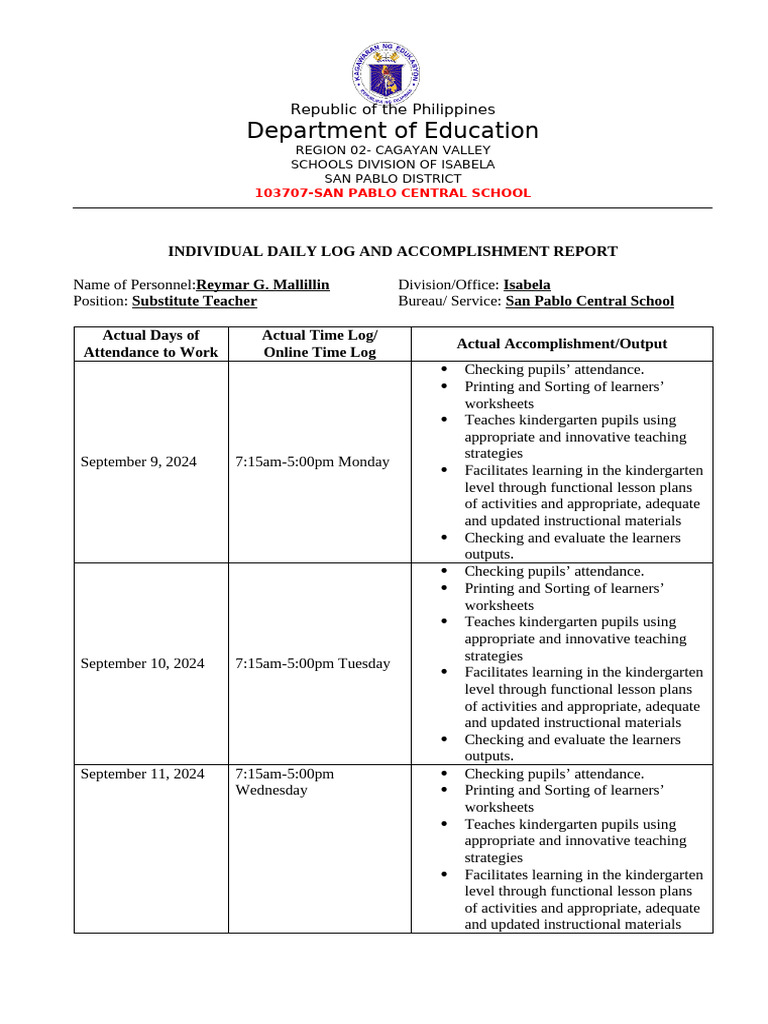 Individual Daily Log and Accomplishment Report Week 6 Spcs | PDF ...