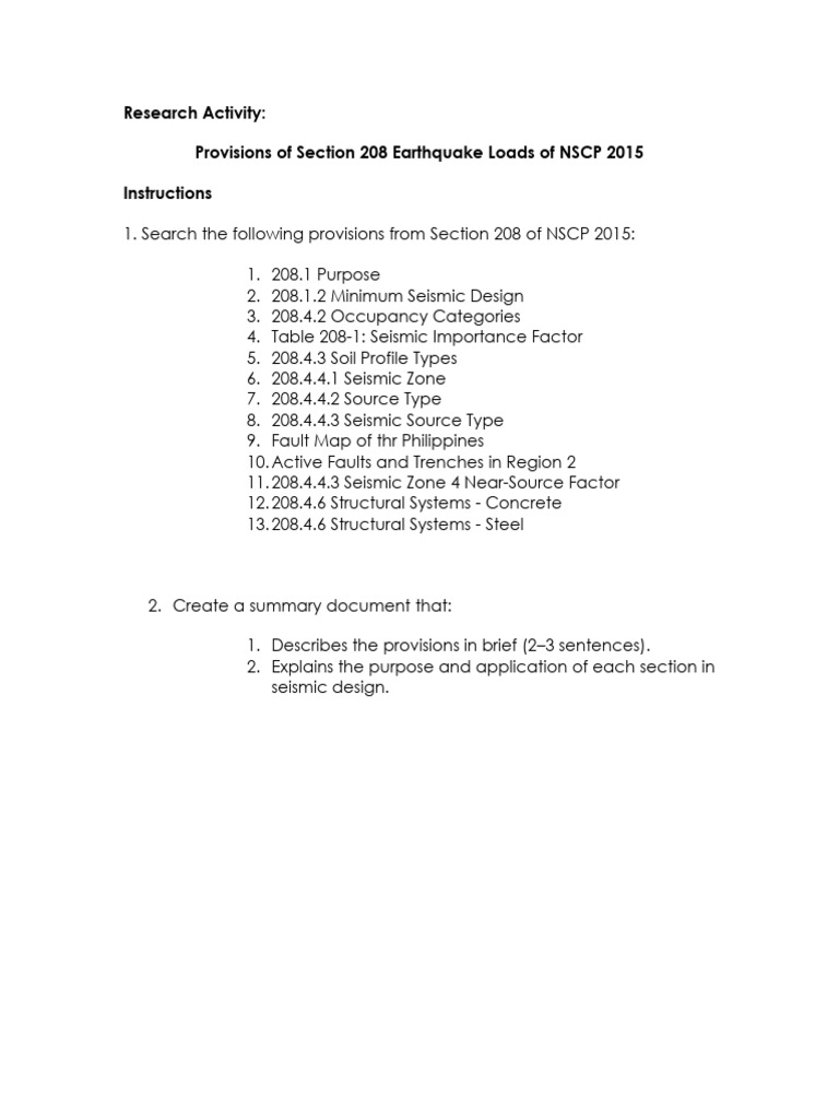 NSCP 2015 Section 208 Earthquake Load Provisions | PDF