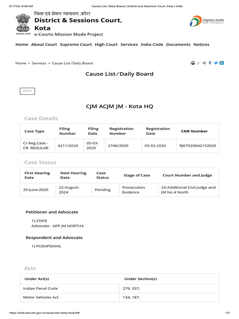 Cause List 22.08.24 | PDF | Judge | Prosecutor