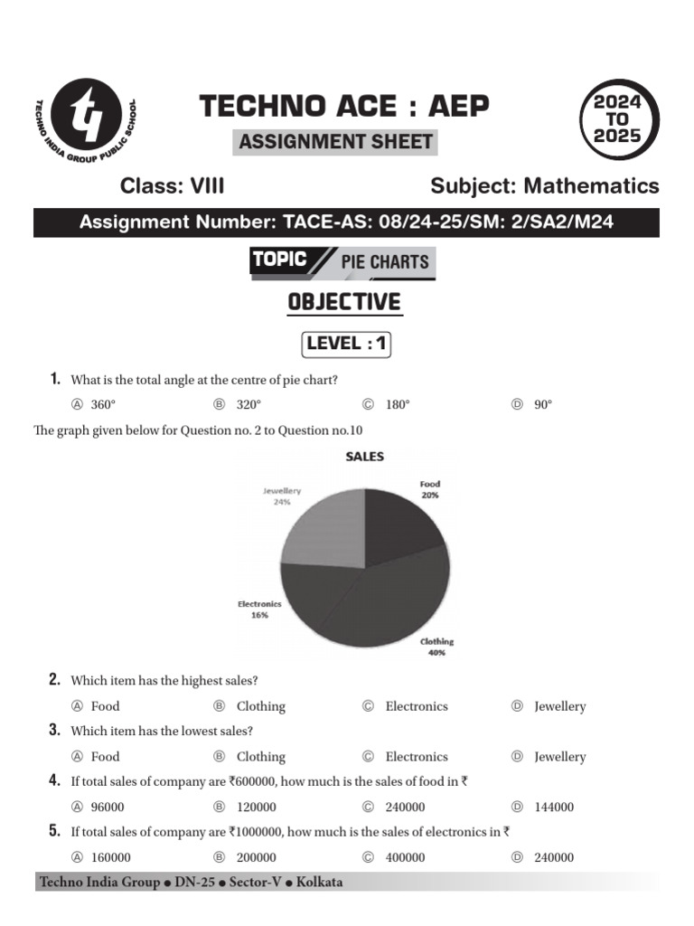 Chapter 24 Math Assignment 8 Level 1 | PDF | Pie Chart | Chart