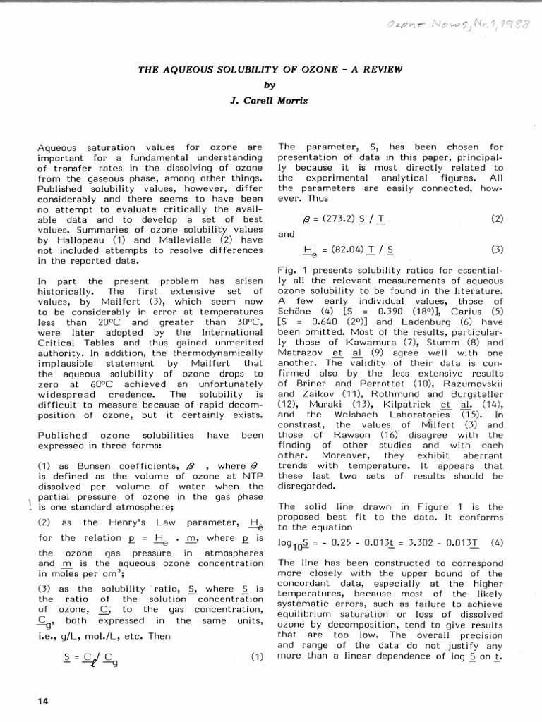 1988 - (Morris) - Aqueous Solubility of Ozone - Review | PDF