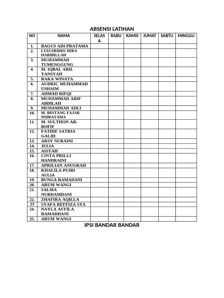 ABSENSI LATIHAN | PDF