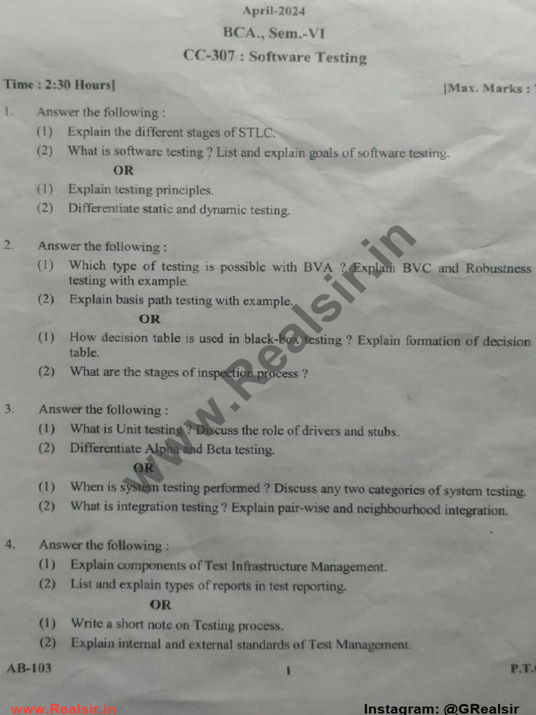 CC-307 Software Testing - 2024 | PDF
