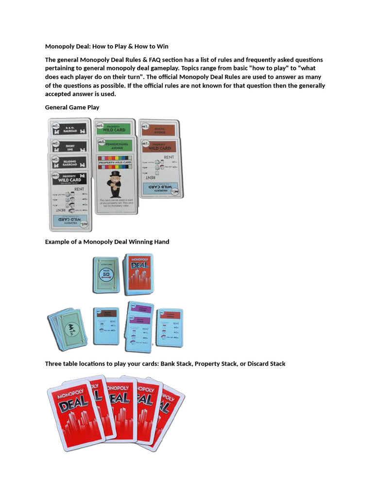 Monopoly Deal Rules & Strategy Guide | PDF | Faq | Ephemera