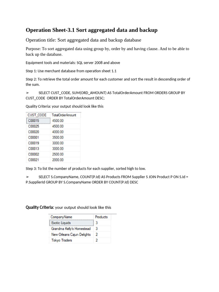 Operation Sheet 3.1 | PDF