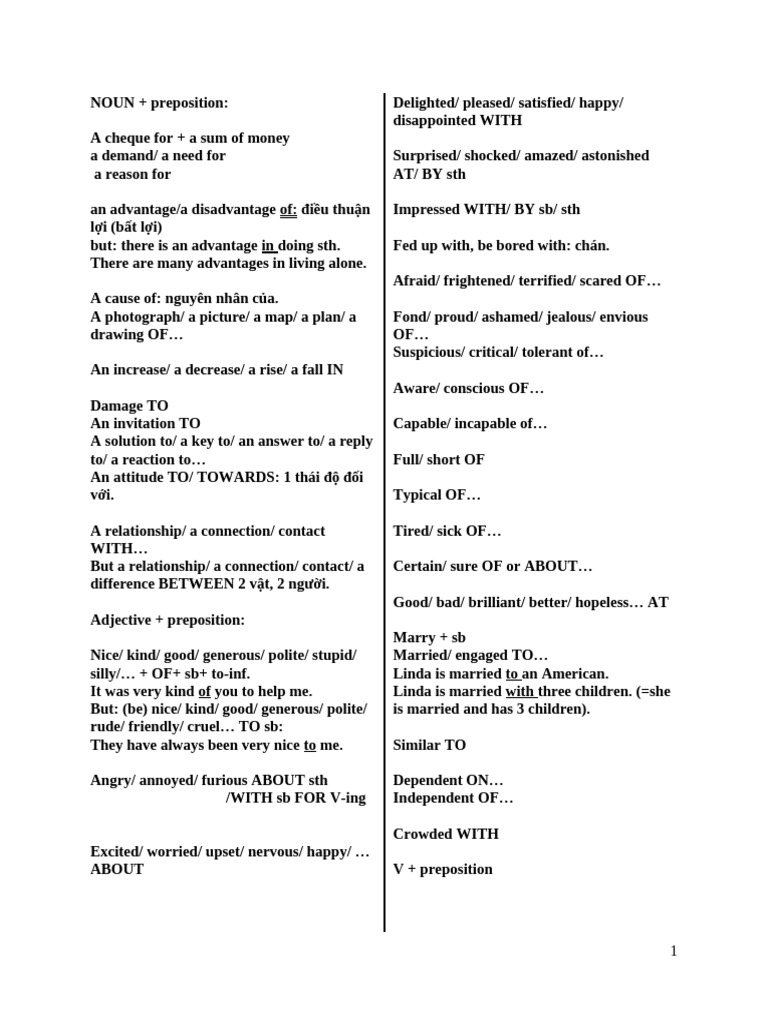 preposition 1 noun + prep | PDF | Vietnam
