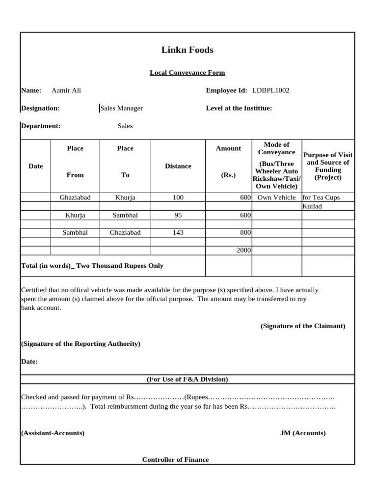 Local Conveyance Form | PDF | Vehicles For Hire | Vehicles