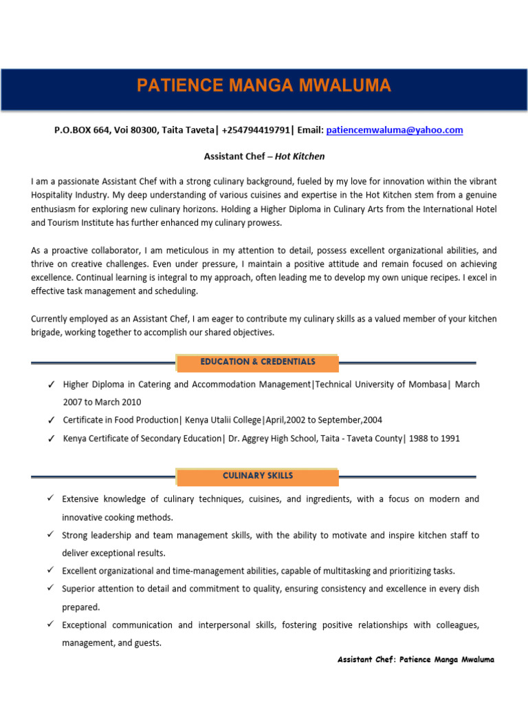 Chef Patience | PDF | Chef | Culinary Arts