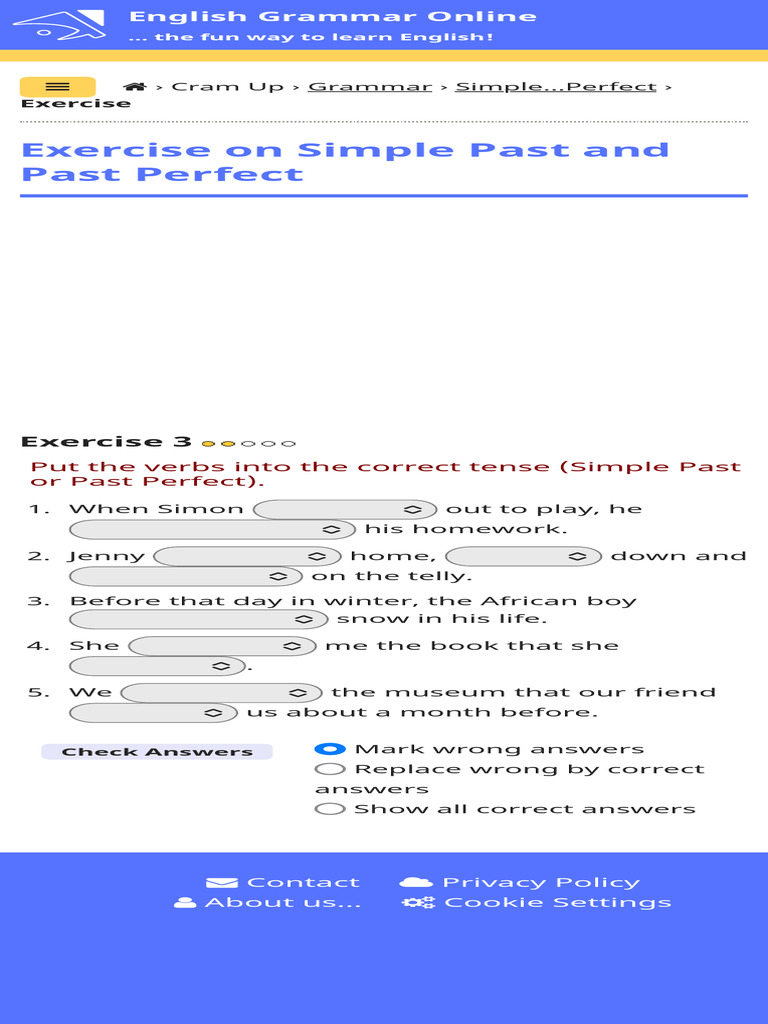 Exercise on Simple Past and Past Perfect - Ex03 Ex03 | PDF