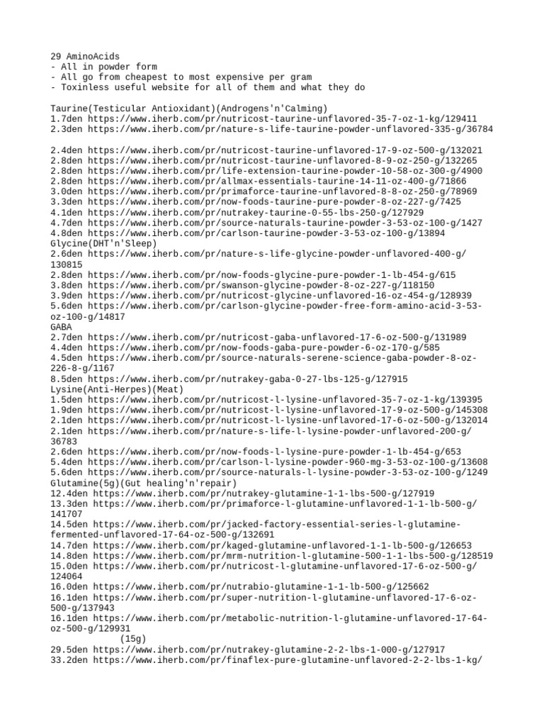 IHerb AminoAcids | PDF | Arginine | Biomolecules