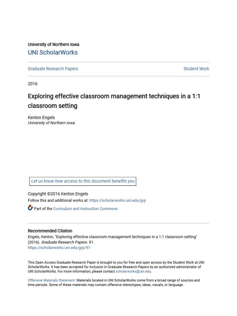 Exploring Effective Classroom Management Techniques in A 1 - 1 Clas ...