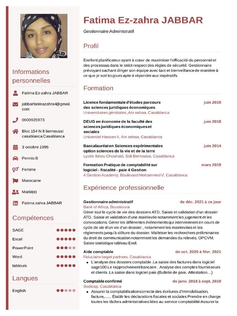 CV Fatima Zahra | PDF
