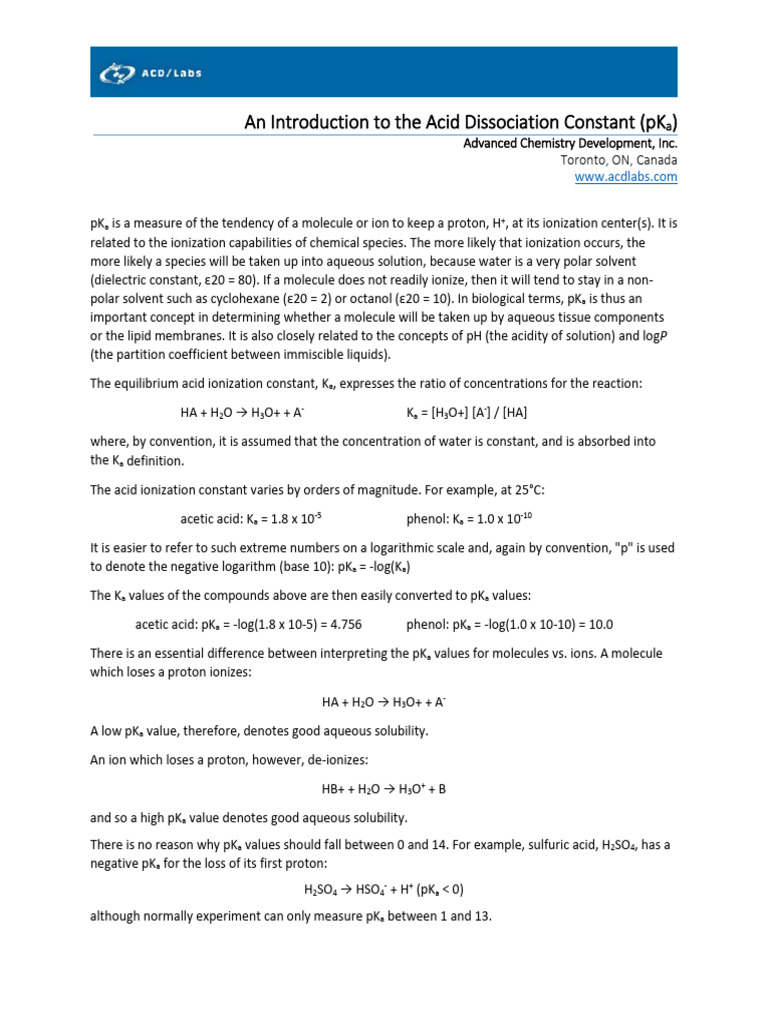 Technical-Document-Introduction-to-pKa | PDF | Acid Dissociation Constant | Acid