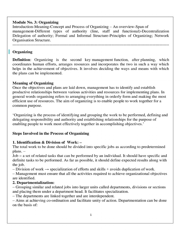 Module No 3 Organising | PDF