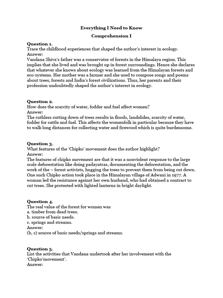 Lesson 4 Question and Answers 2 PUC | PDF | Biodiversity | Forestry