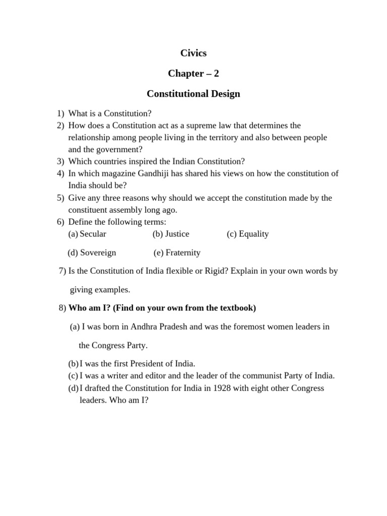 Question Slip of Civics (Chp 2) | PDF