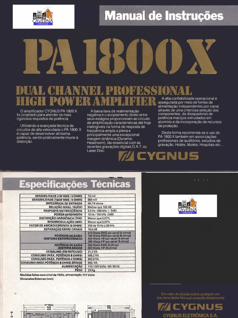 Manual Cygnus Amp PA1800X | PDF