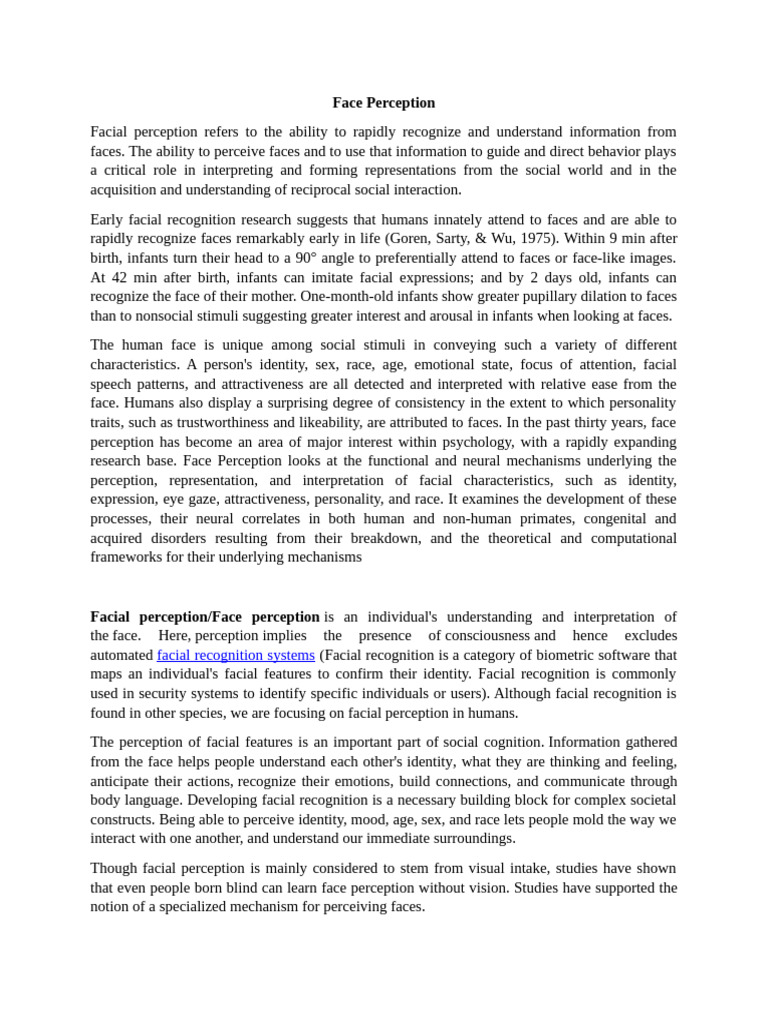 Face Perception | PDF | Perception | Face