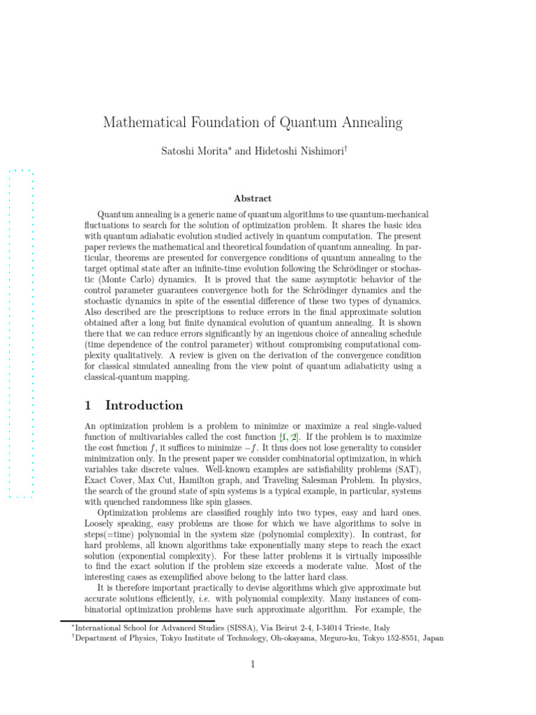 Mathematical Foundations of Quantum Annealing | PDF | Hamiltonian ...