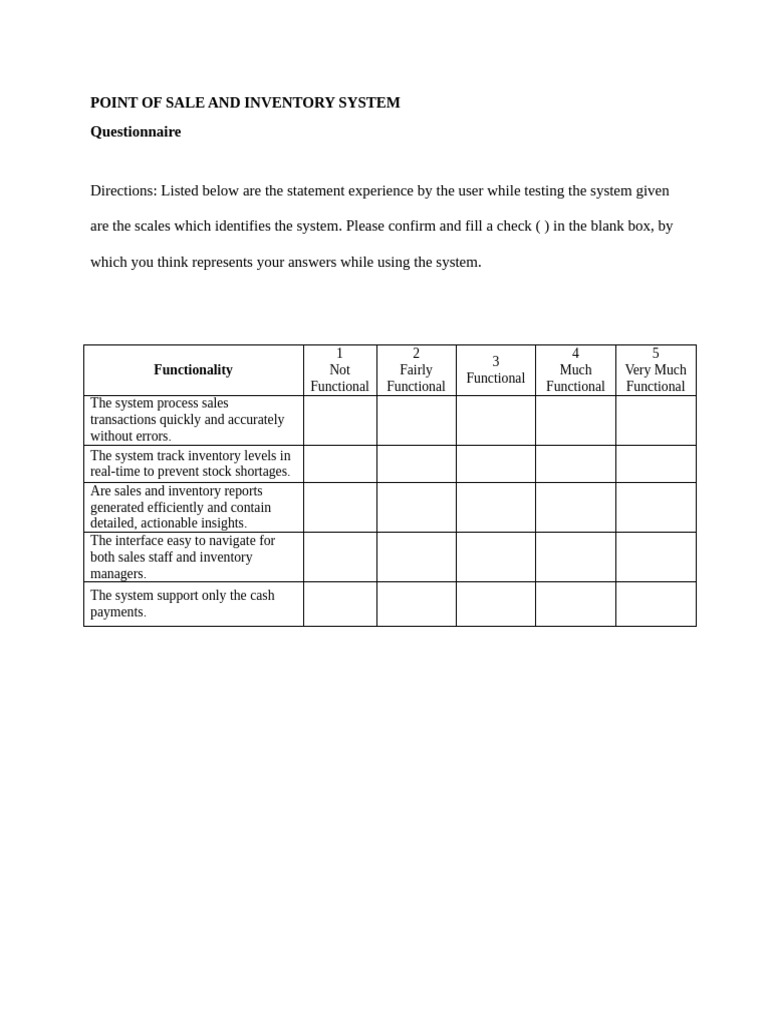 Point of Sale and Inventory System Questionnaire | PDF | Point Of Sale ...