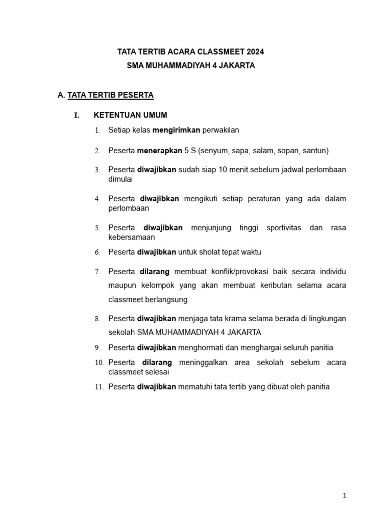 TATA TERTIB PESERTA Classmeet 2024 | PDF