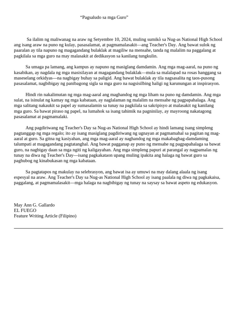 Pagsaludo Sa Mga Guro | PDF