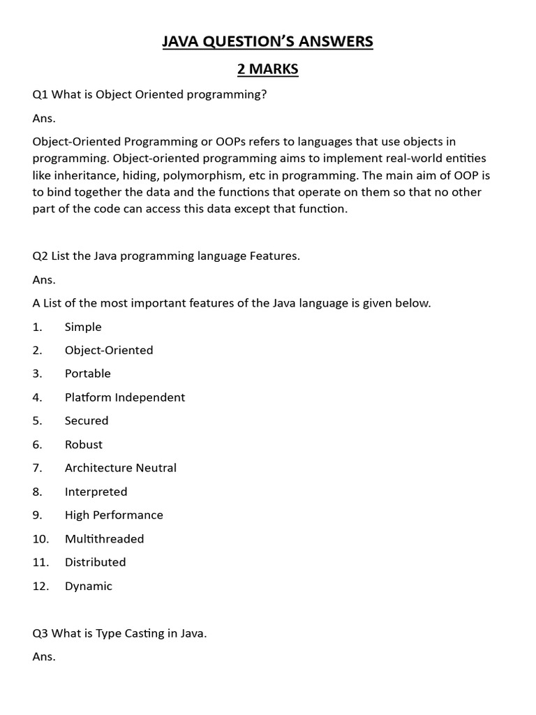 JAVA QUESTION ANSWERS | PDF | C++ | Method (Computer Programming) JAVA QUESTION ANSWERS | PDF | C++ | Method (Computer Programming)