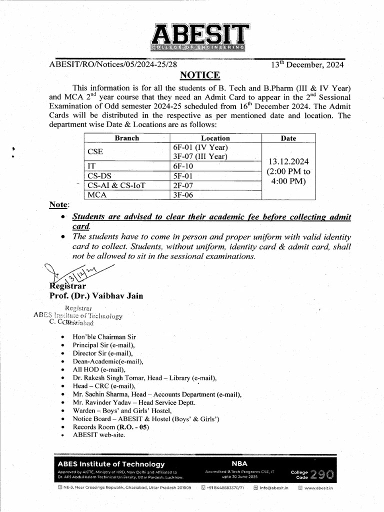 Encl. 28 2nd Sessional Admit Card | PDF