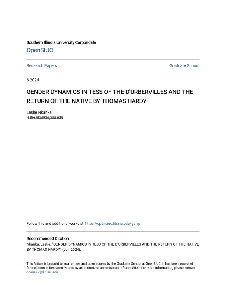 Gender Dynamics in Hardy's Novels | PDF | Tess Of The D'urbervilles
