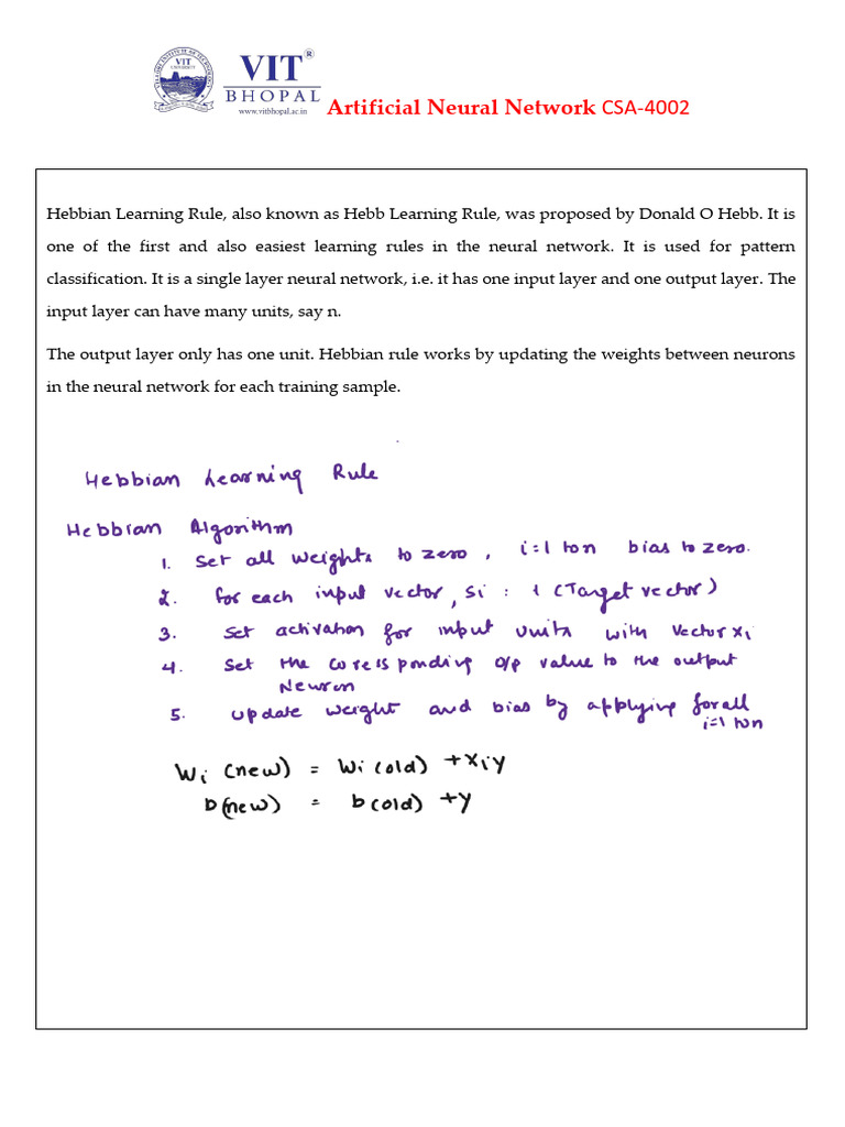 Hebb Learning Rule Pdf
