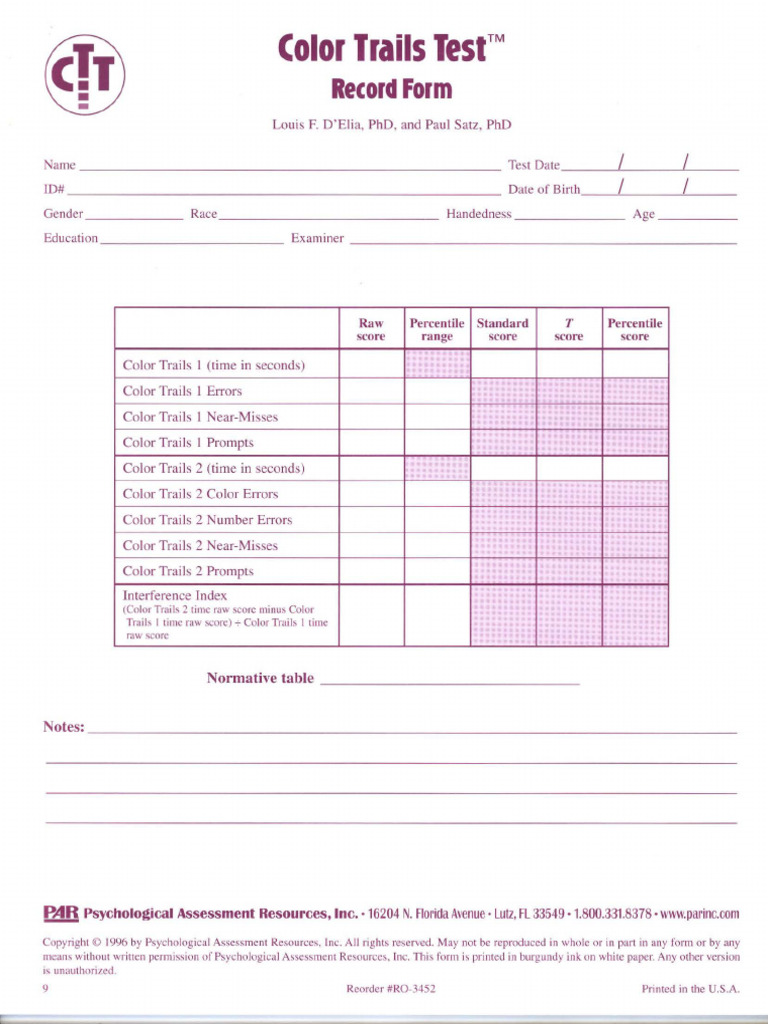 Color Trail Test | PDF