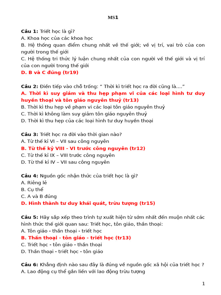 cau hoi trac nghiem Triet hoc Maclenin | PDF