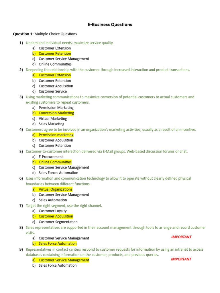 E-business Questions Final | PDF | Supply Chain Management | Marketing
