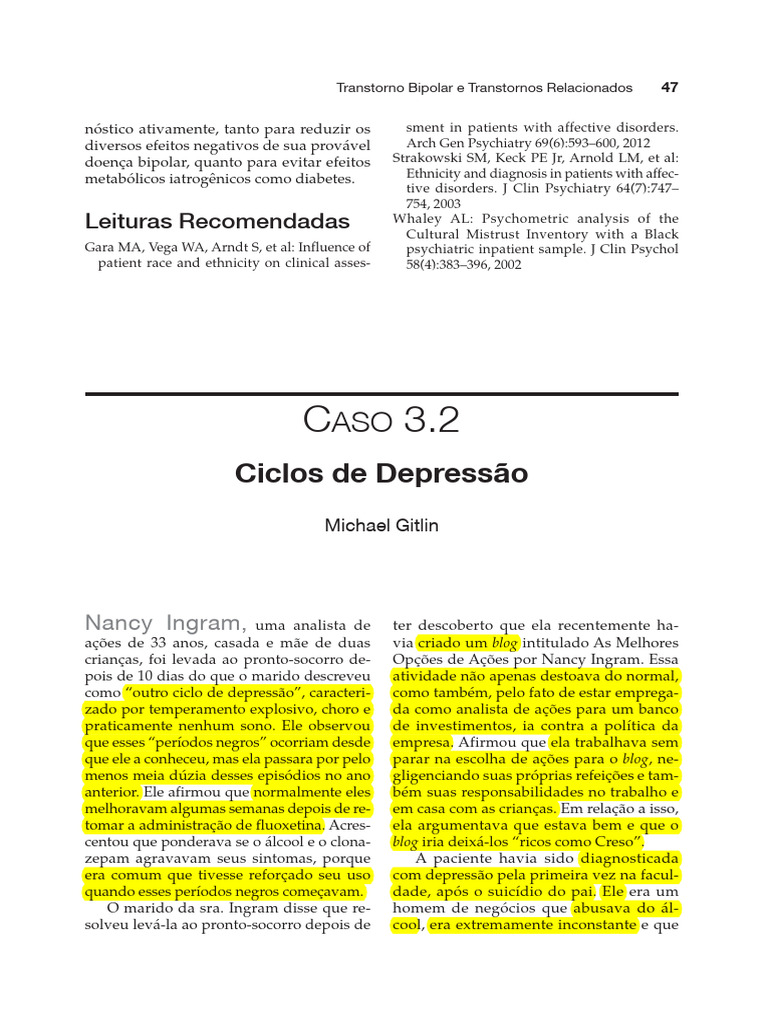 Caso1 TAb | PDF | Depressão | Transtorno bipolar
