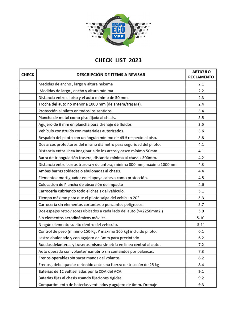 02 Planilla CHECK LIST 2023 | PDF | Electricidad | Ingenieria Eléctrica