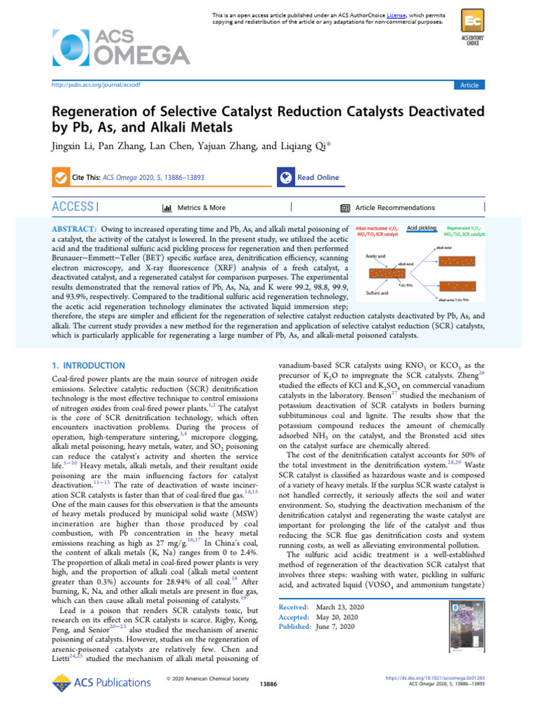 Regeneration of SCR Catalyst | PDF | Catalysis | Acid