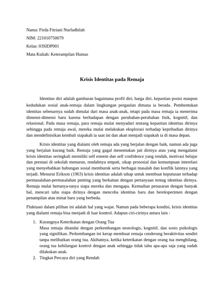 Krisis Identitas Remaja | PDF
