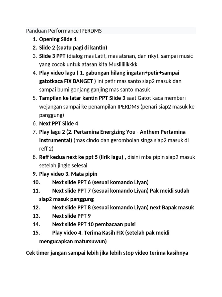 Contoh Panduan Performance | PDF
