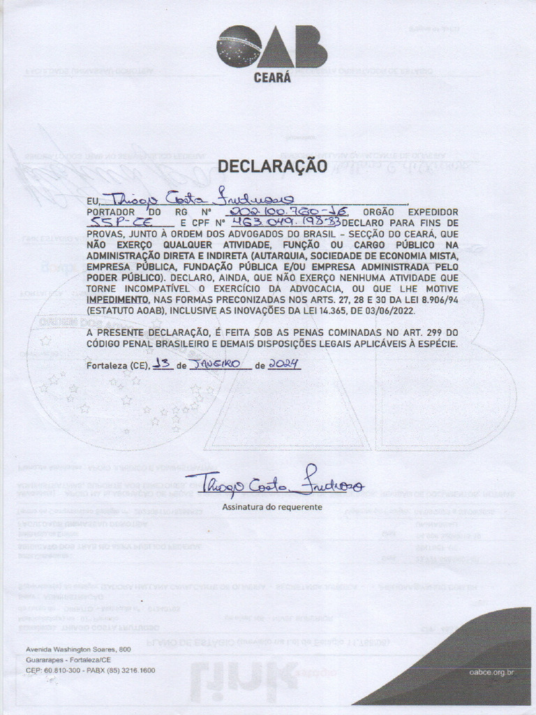 DECLARAÇÃO DE CARGO PUBLICO | PDF