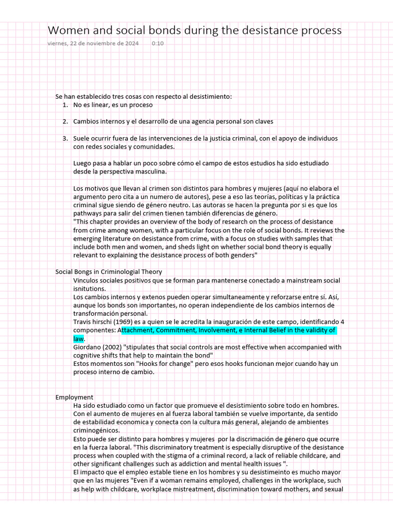 Women and Social Bonds During The Desistance Process | PDF