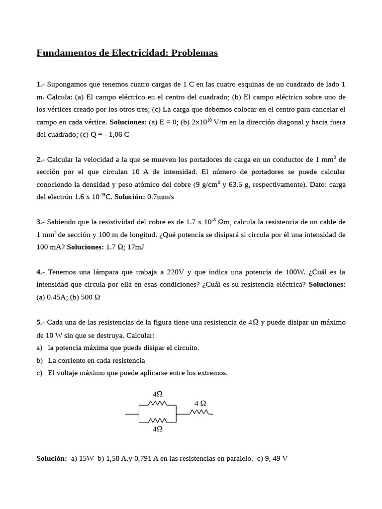 problemas_electricidad | PDF | Resistencia Eléctrica y Conductancia | Corriente eléctrica