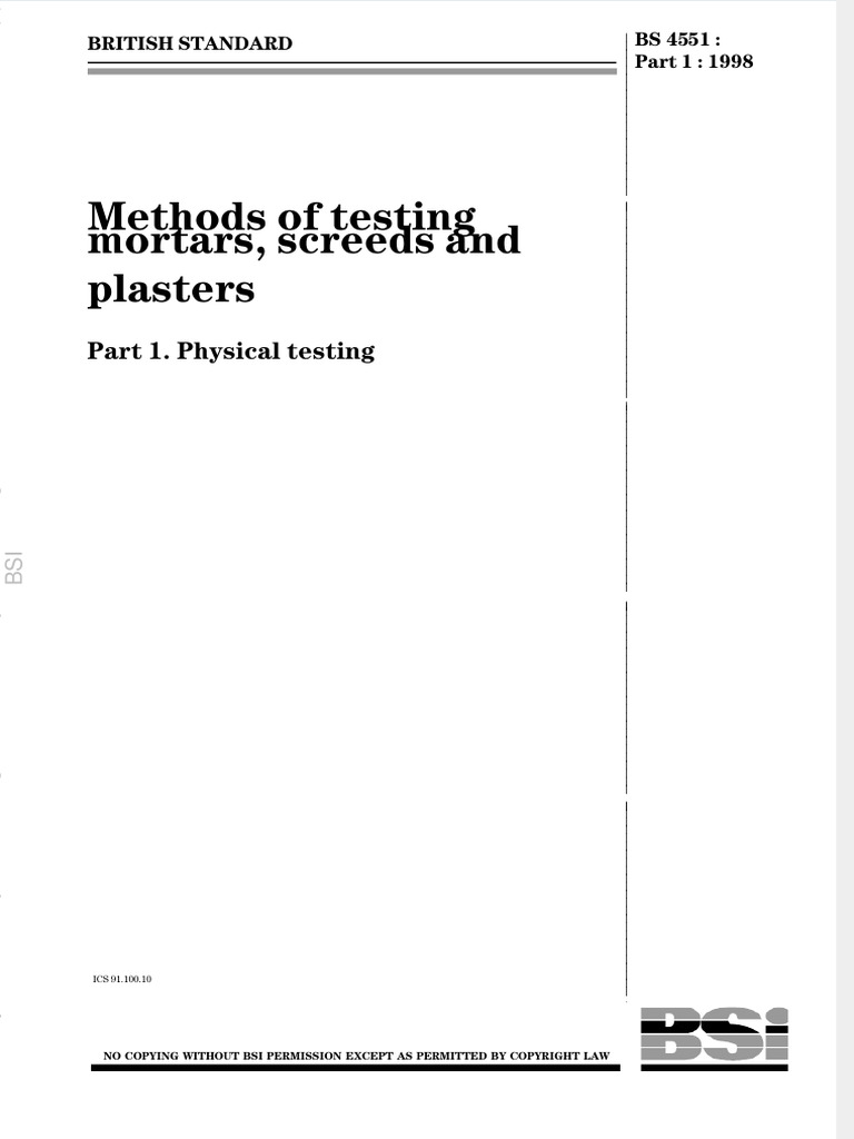 BS 4551: Mortar Testing Methods | PDF | Concrete | Mortar (Masonry)