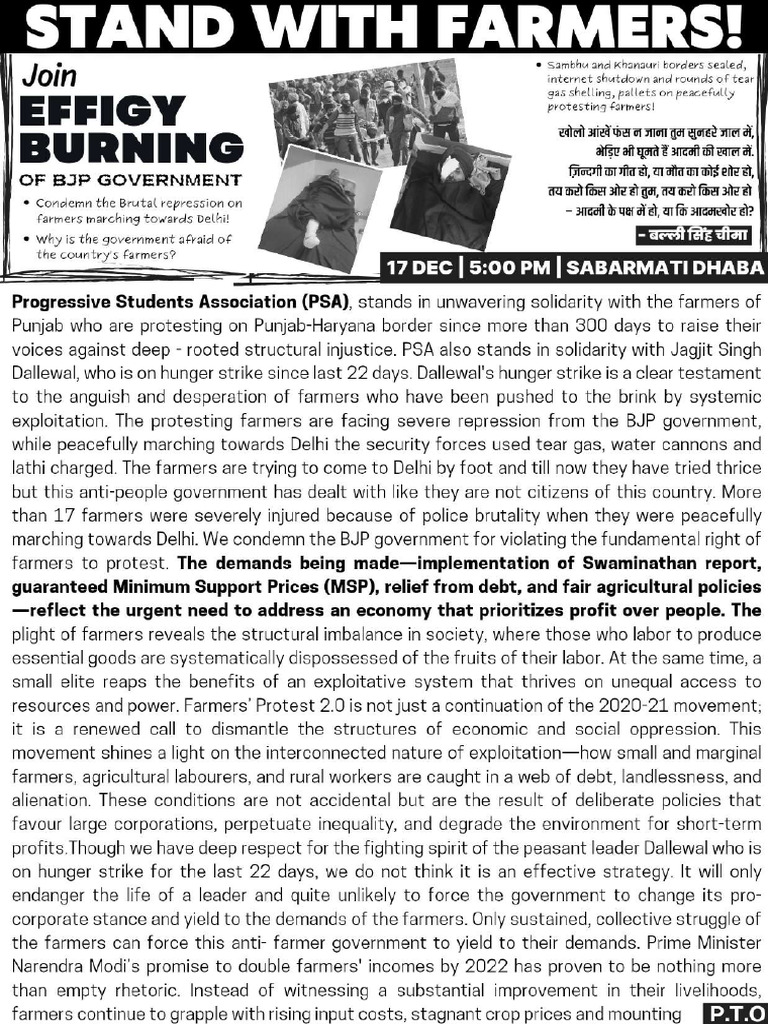 PSA Farmer Protest Solidarity Statement | PDF