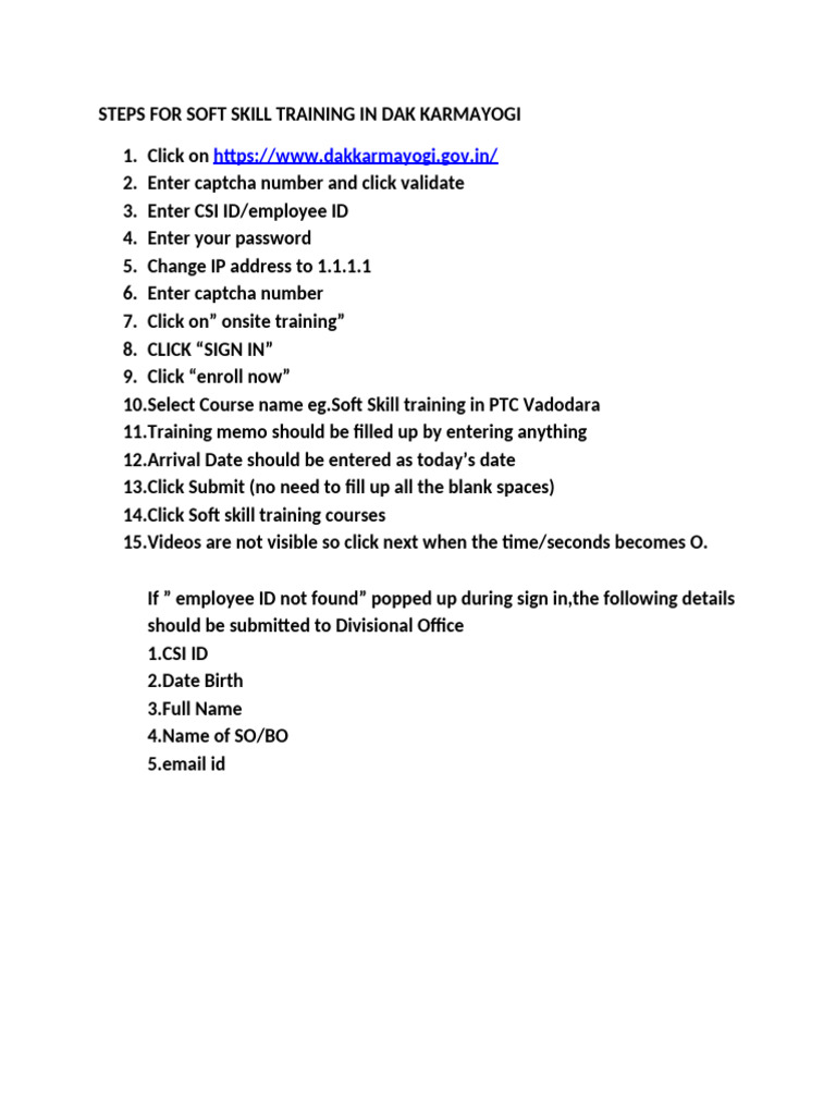 Soft Skill Training Enrollment Steps | PDF