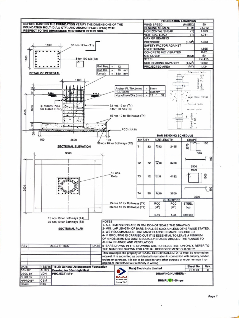 Bajaj Electricals 400W 30m High Mast Footing | PDF